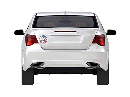 Car Magnet Happy Birthday Balloon Round White Magnetic Decal Sign for Car, Office or Fridge, 5.5 Inches (White Balloon)
