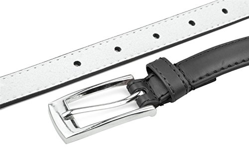 Belle Donne Women Skinny PU Leather, Dress, Silver Belts, Womens Belt with Silver Polished Buckle, Silver Medium