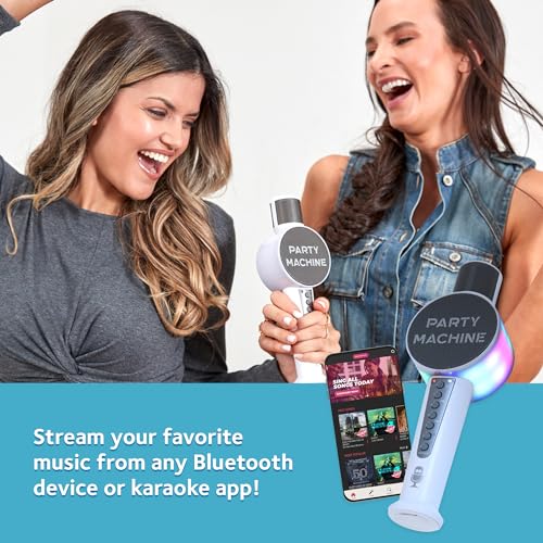 Singing Machine Wireless Karaoke Microphone for Kids & Adults, Party Machine Mic (White) - Portable Handheld Bluetooth Microphone with Speaker & Voice Changer Effect - Karaoke Mic for Singing