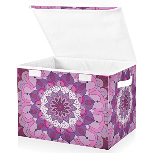 DOMIKING Mandala Collapsible Rectangular Storage Bin with Lids Decorative Lidded Baskets for Toys Organizer Storage Boxes with Handles for Clothes Shelves Nursery Playroom