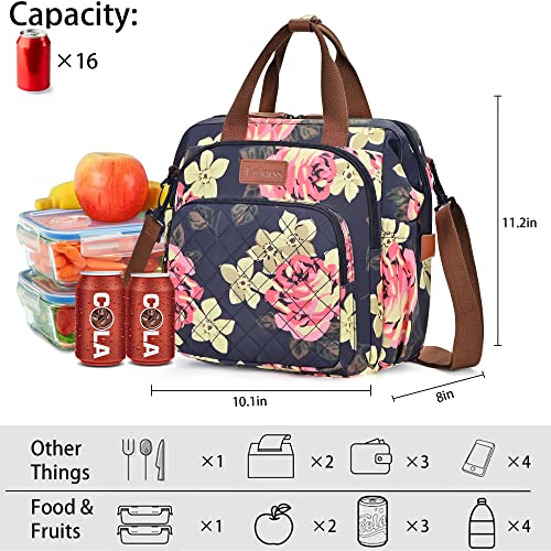 LOKASS Lunch Bag Convertible 3 in 1 Lunch Box Insulated Lunch Backpack Tote Cooler Box Large Capacity Food&Drink Container with Detachable Strap for Women office Beach (Peony)