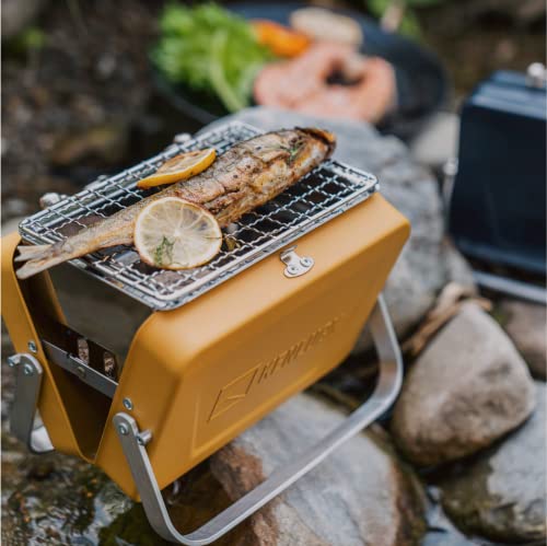 KENLUCK Mini Charcoal Grill, Portable Backpack Stainless Steel BBQ Grill, Table Top Collapsible Barbecue Grill for Small Patio and Backyard, Foldable Outdoor Accessories for Camping, Picnic, Beach (Lucky Gloss Red)