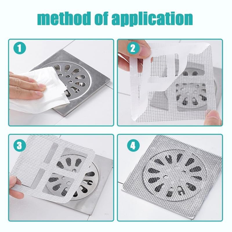 Disposable Hair Drain Stickers, 2025 New Disposable Shower Drain Hair Catcher Mesh Stickers, Drain Cover Hair Catcher for Bathroom Laundry Bathtub Kitchen (10)