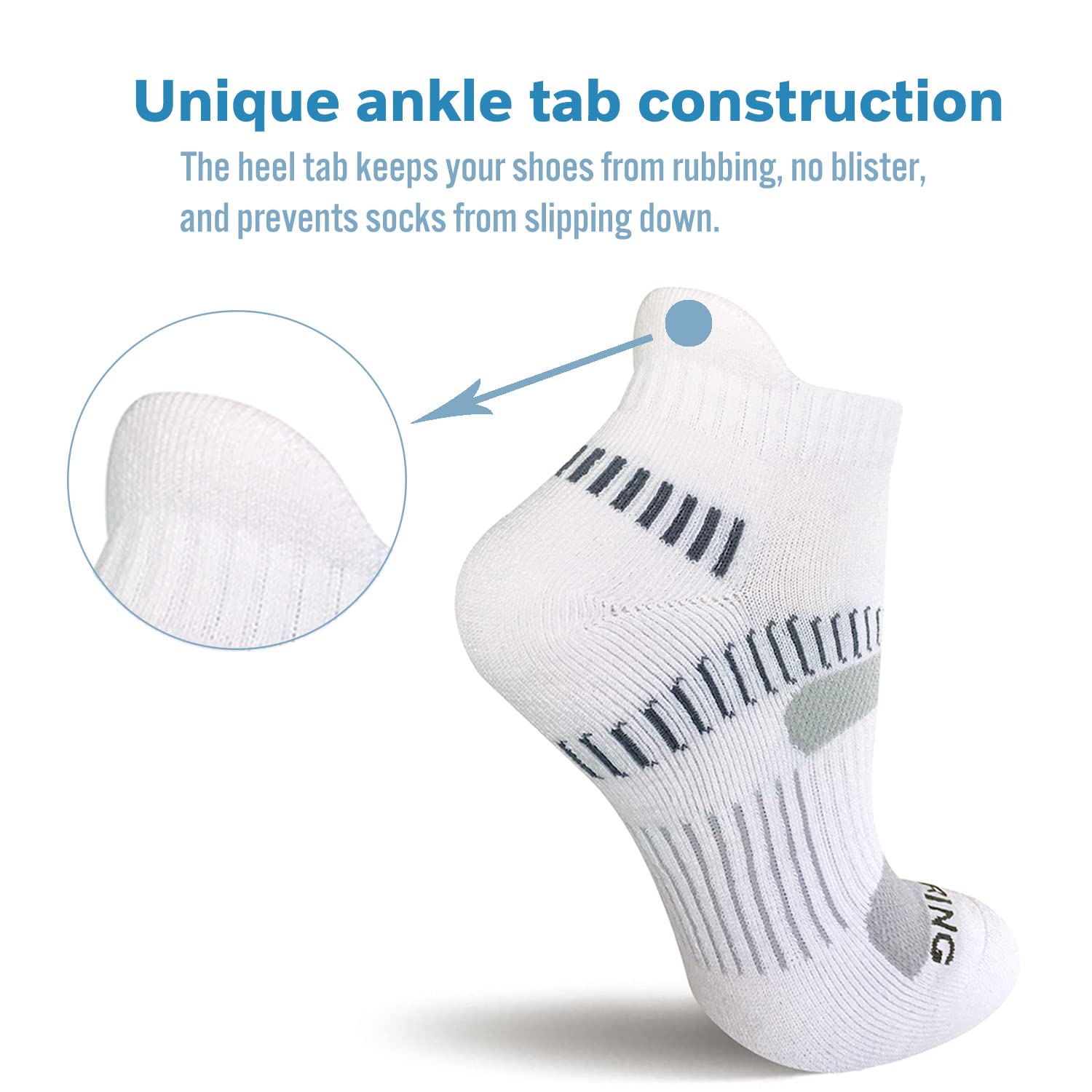 BERING Women's Performance Athletic Ankle Running Socks, Size 5-8, White, 6 Pairs