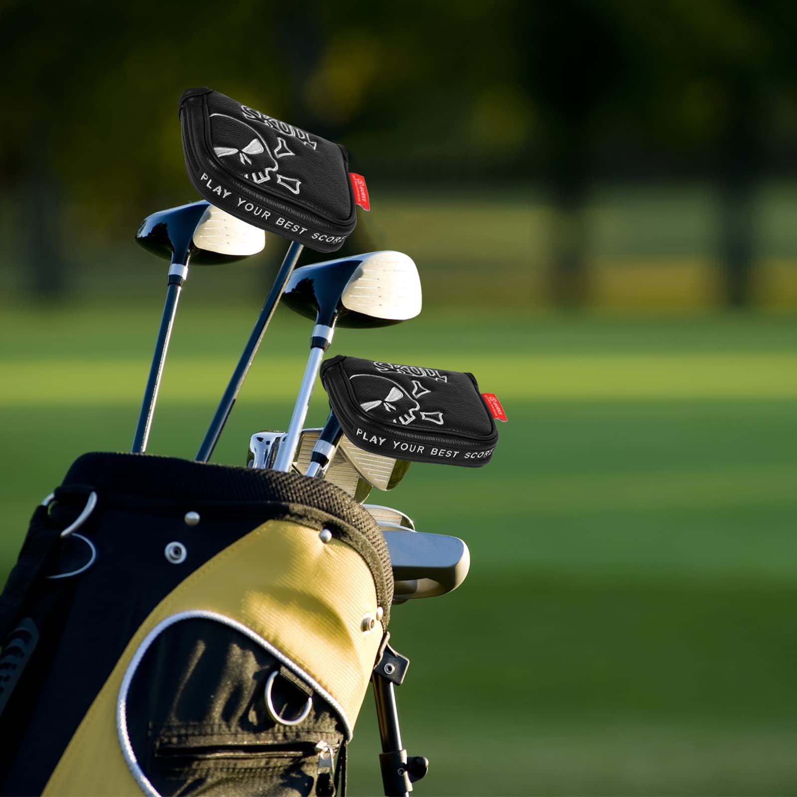 Burke Skull Golf Club Covers, Mallet Blade Golf Putter Cover with Magnetic Closure, Black Golf head covers for Scotty Cameron Odyssey Taylormade Putter