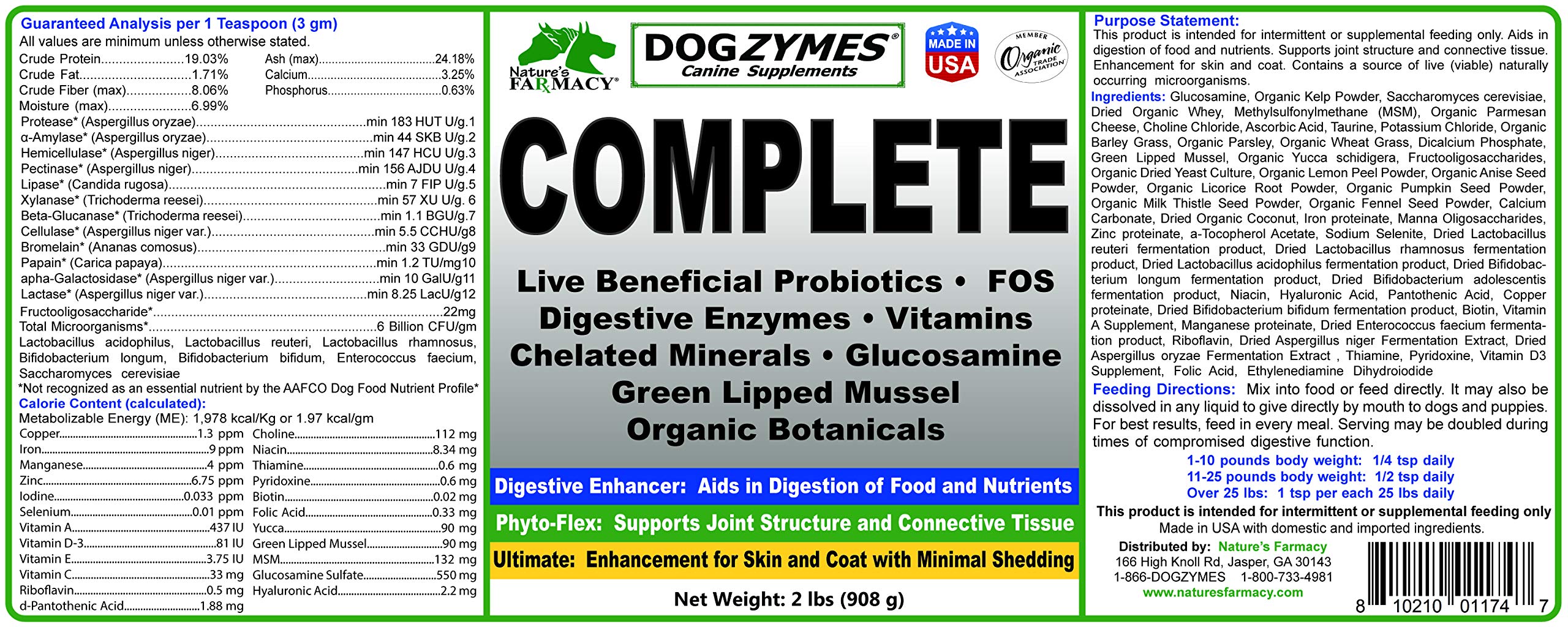 Dogzymes Complete - Probiotics, Prebiotics, Glucosamine, Chondroitin, MSM and Hyaluronic Acid, Complete Skin and Coat Care (2 Pound)