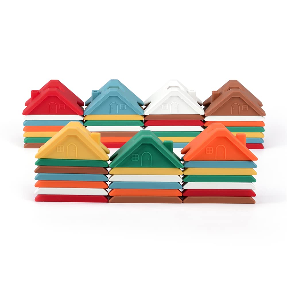 lofca Silicone Building Block Baby Educational Montessori Toy Toddler Stacking Sets House 7 Pieces