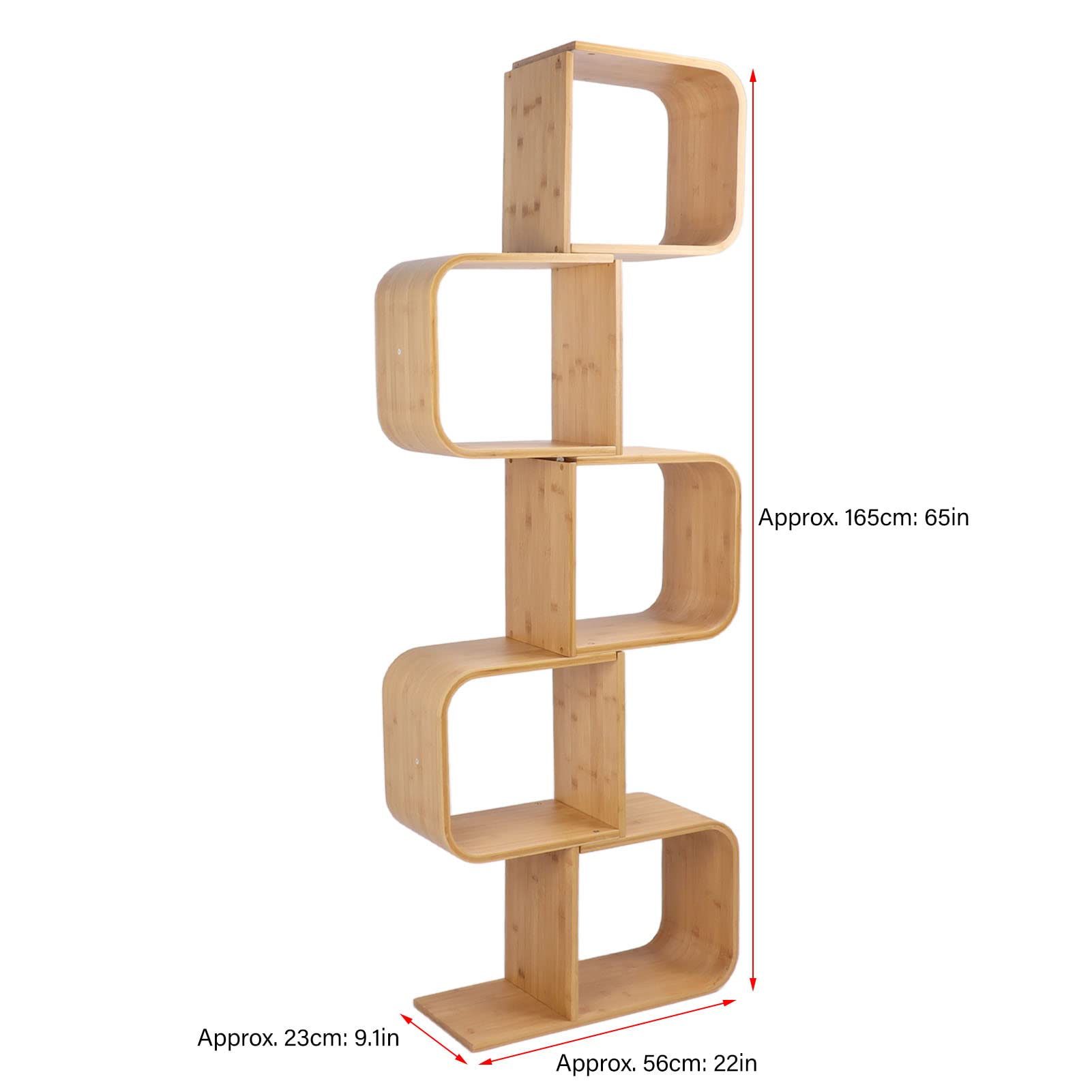 Colossaln Elegant Design White Painted S Shape Bookcase Standing Wooden Shelving Unit Home Office Decorational (5 Tier)
