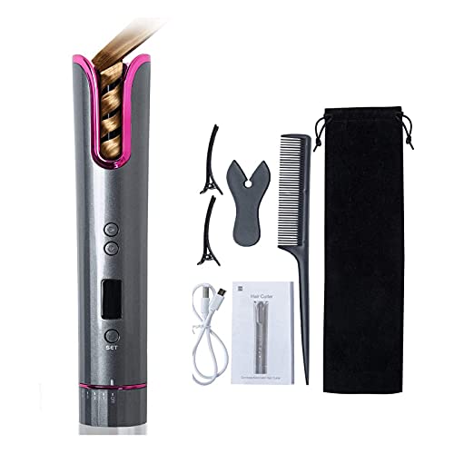 BlumWay Cordless Auto Hair Curler, Automatic Curling Iron with LCD Display Adjustable Temperature & Timer,Rechargeable & Portable Curling Wand for Travel,Magic Styling Tools(Purple)