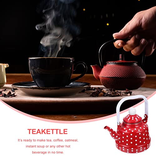 HEMOTON Kettle Stovetop Enameled Teapot Chinese Style Heating Water Kettle with Handle Large Capacity Hot Water Kettle Kitchen Teapot for Stovetop Induction Cooker ( Red ) Red Tea Kettle