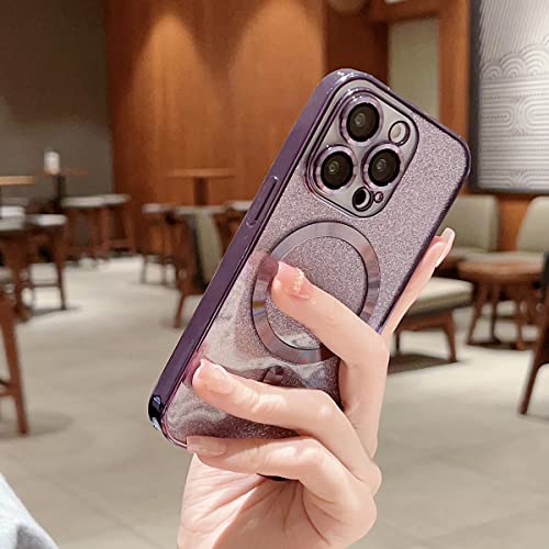 Fycyko Compatible with iPhone 12 Case Magsafe Glitter,Bling Luxury Cute Flexible Magnetic Phone Case Camera Protection Shockproof for Women Girl Men Design for iPhone 12 6.1 inch-Purple