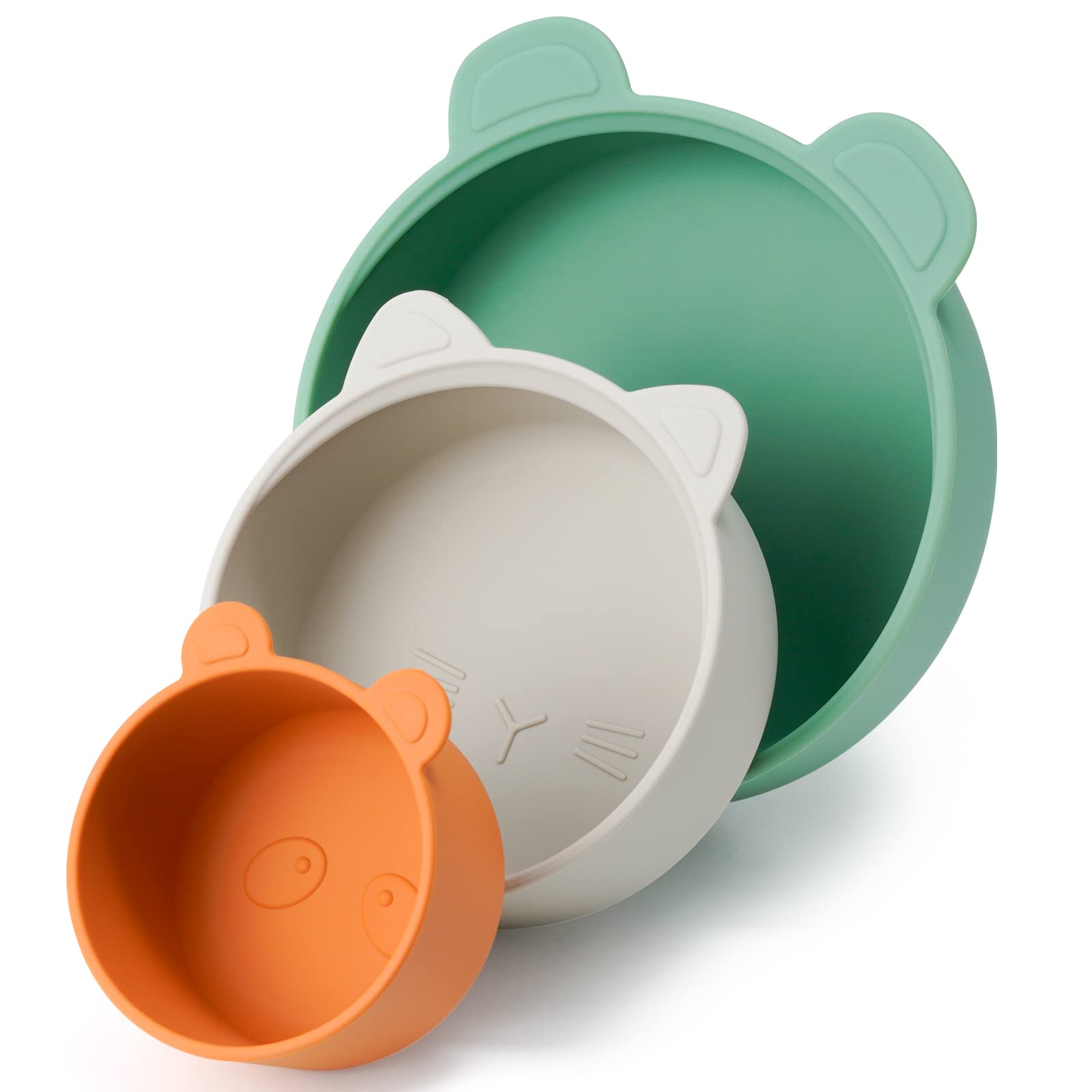 Dilovely Toddler Bowls, Silicone Bowl for Baby, Nesting Storage Cereal Bowl 1-3, BPA-Free, Microwave and Dishwasher Safe for Convenient Use, Green