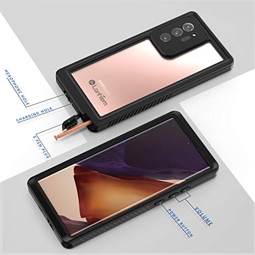 Lanhiem Galaxy Note 20 Ultra Case, IP68 Waterproof Dustproof Shockproof Case with Built-in Screen Protector, Full Body Sealed Underwater Protective Cover for Samsung Note 20 Ultra 6.9 inch, Black