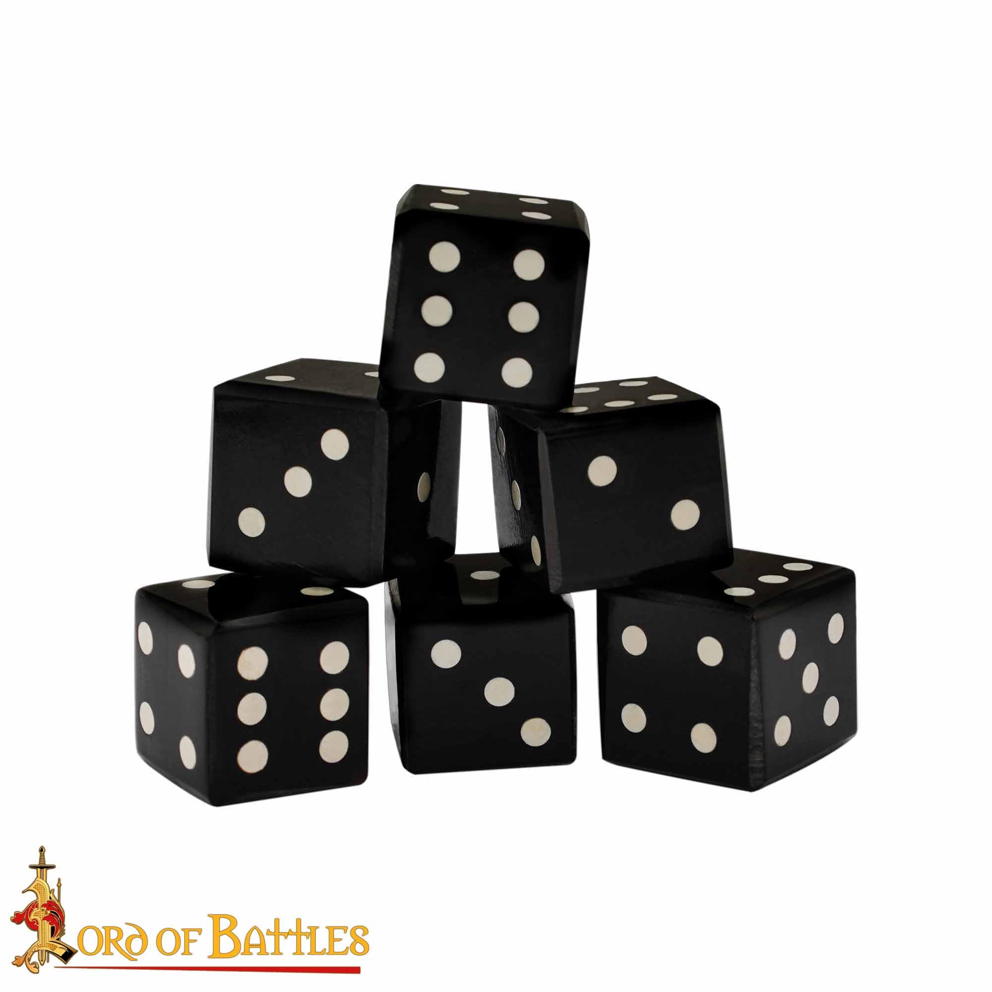 Lord of Battles Viking Medieval Horn Dice D&D Set of 6 with Inlaid Pips | Hand Made from Natural Ox Horn & Bone | Extremely Robust | Roleplaying Game Dice (Genuine Horn)