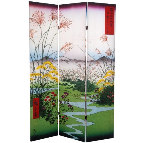 Oriental Furniture 6 ft. Tall Double Sided Hiroshige Room Divider - Asakusa Rice Field/Otsuki Plain