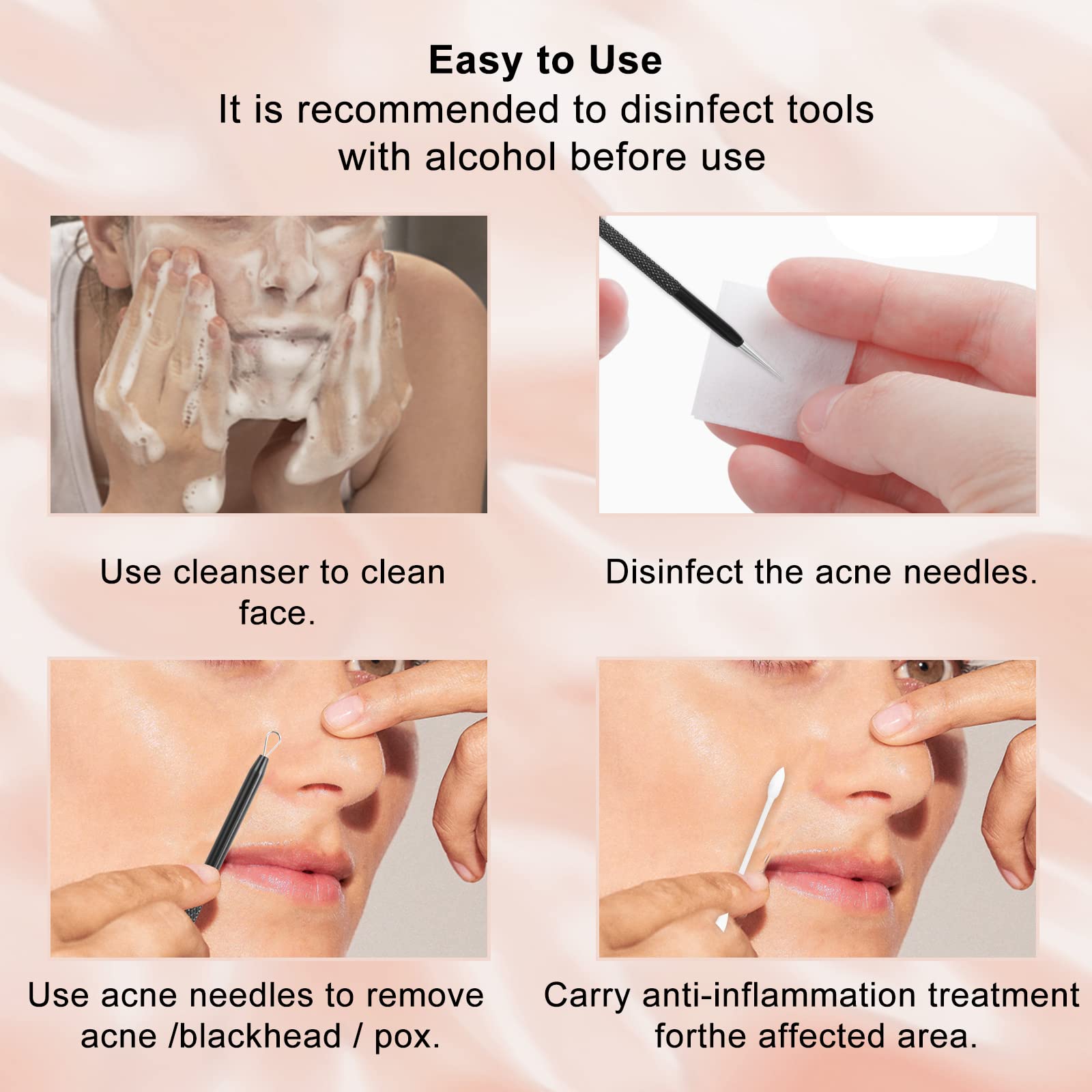 Blackhead Remover Tools, Pimple Extractor, Black Head Extractions Tool for Facefacial Tools Removal Kit for Blemish, Whitehead Popping, Zit Removing for Nose Face Tools with a Leather Bag (Black)