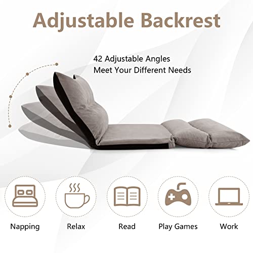 Giantex Adjustable Floor Sofa Bed, Foldable Lazy Couch Bed with Adjustable Backrest, Convertible Sofa Sleeper with 2 Lumbar Pillows, Floor Seating for Gaming Living Room Bedroom (Gray)