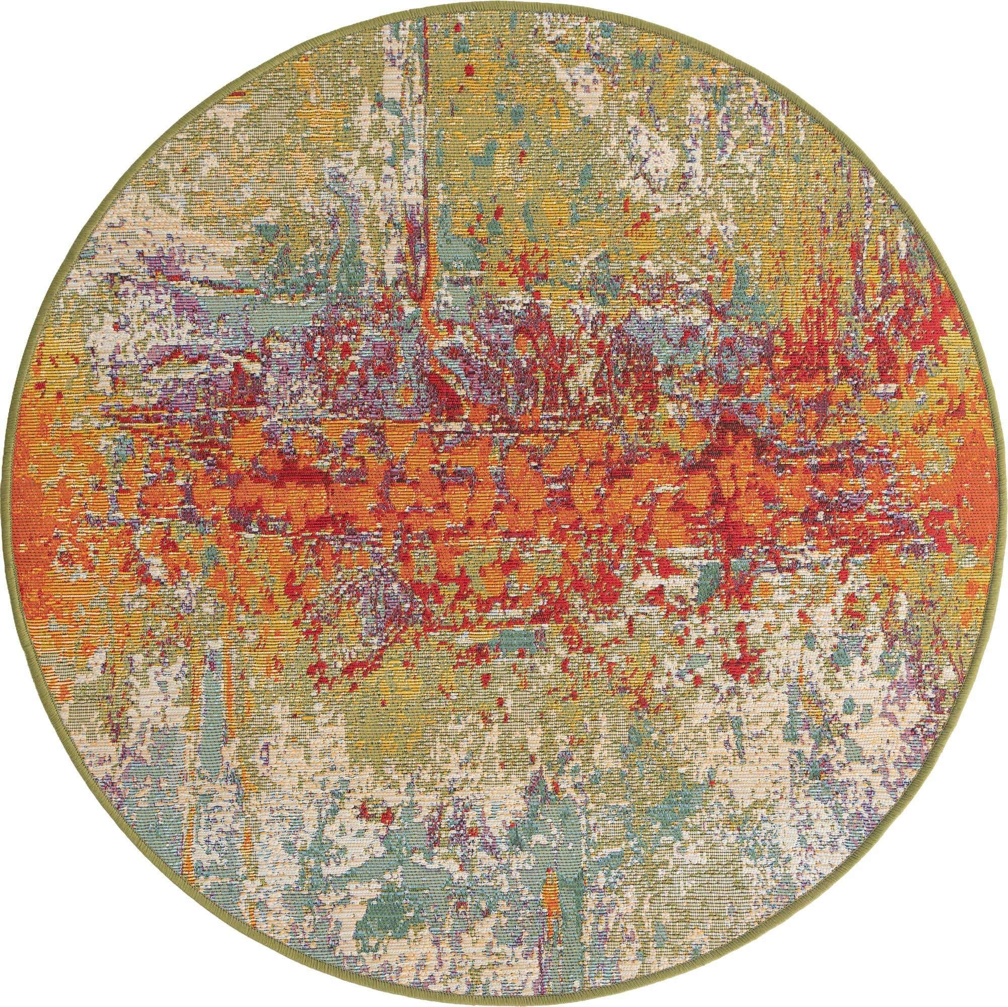 Unique Loom Outdoor Modern Collection Area Rug - Crumpled (3' 3" Round, Multi/ Gold)