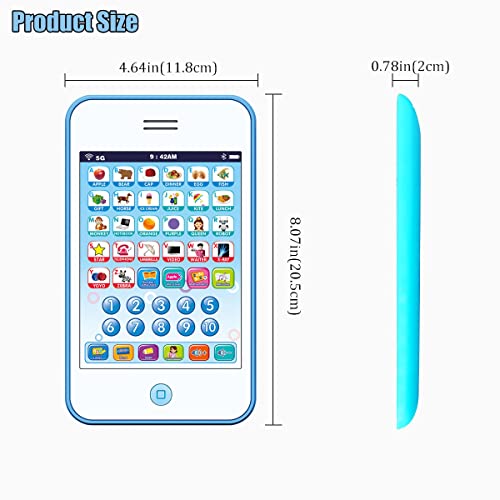 GAGINAN Baby Phone /Kids Tablet Learn Alphabets Words Numbers Music ABC Learning for Toddlers Educational Toy for 3Years+ (Blue)