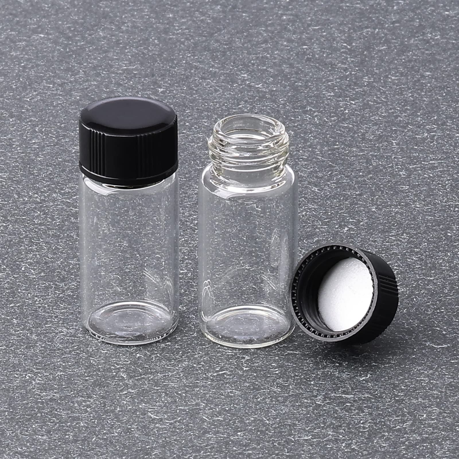 Csfglassbottles 50 pcs 5ml (0.17 Oz) Small Clear Glass Vials Liquid Sampling Sample Vial Leak-Proof Storage Bottles with Black Screw Caps for Oil Chemistry Lab Chemicals