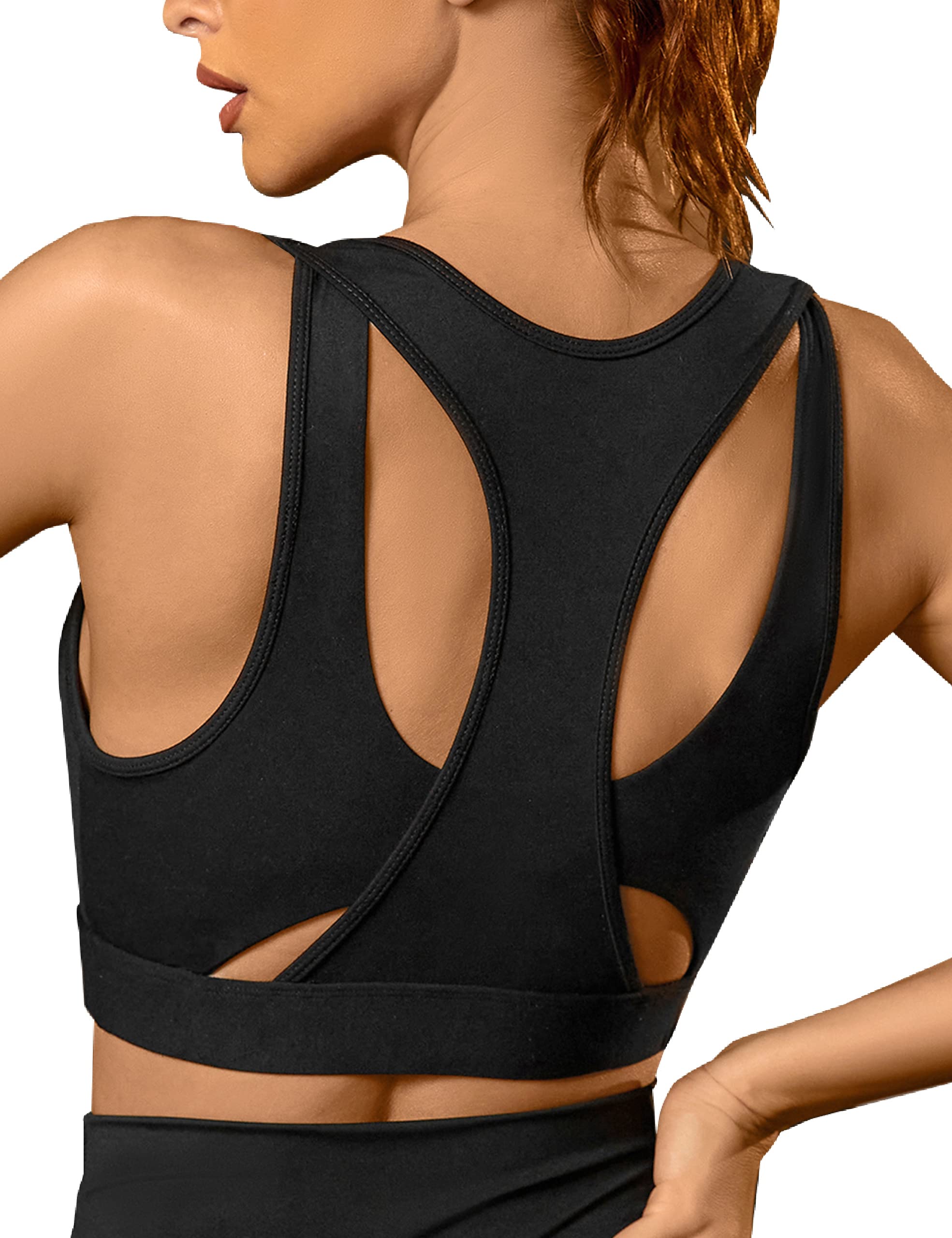 BMJL Sports Bra for Women Crisscross Back Sport Bras Medium Support Workout Yoga Bra with Removable Cups (Black, M)