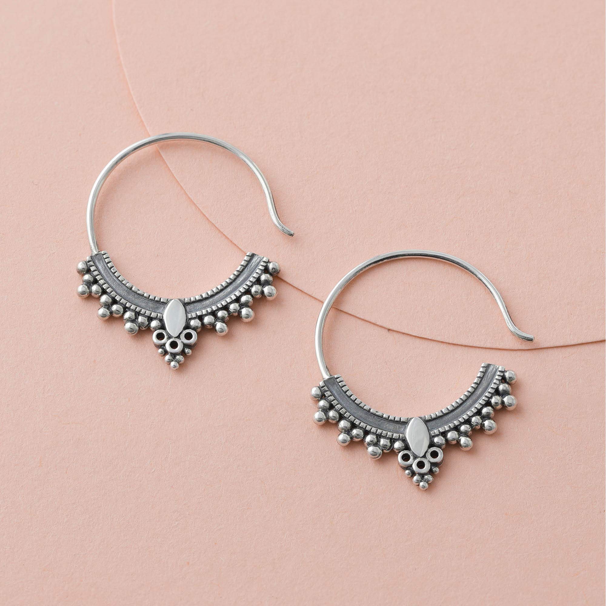 Boma Jewelry Sterling Silver Bohemian Pull Through Hoop Earrings