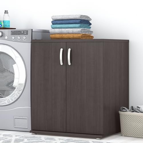 Bush Business Furniture Universal Laundry Room Storage Cabinet with Doors and Shelves, Storm Gray