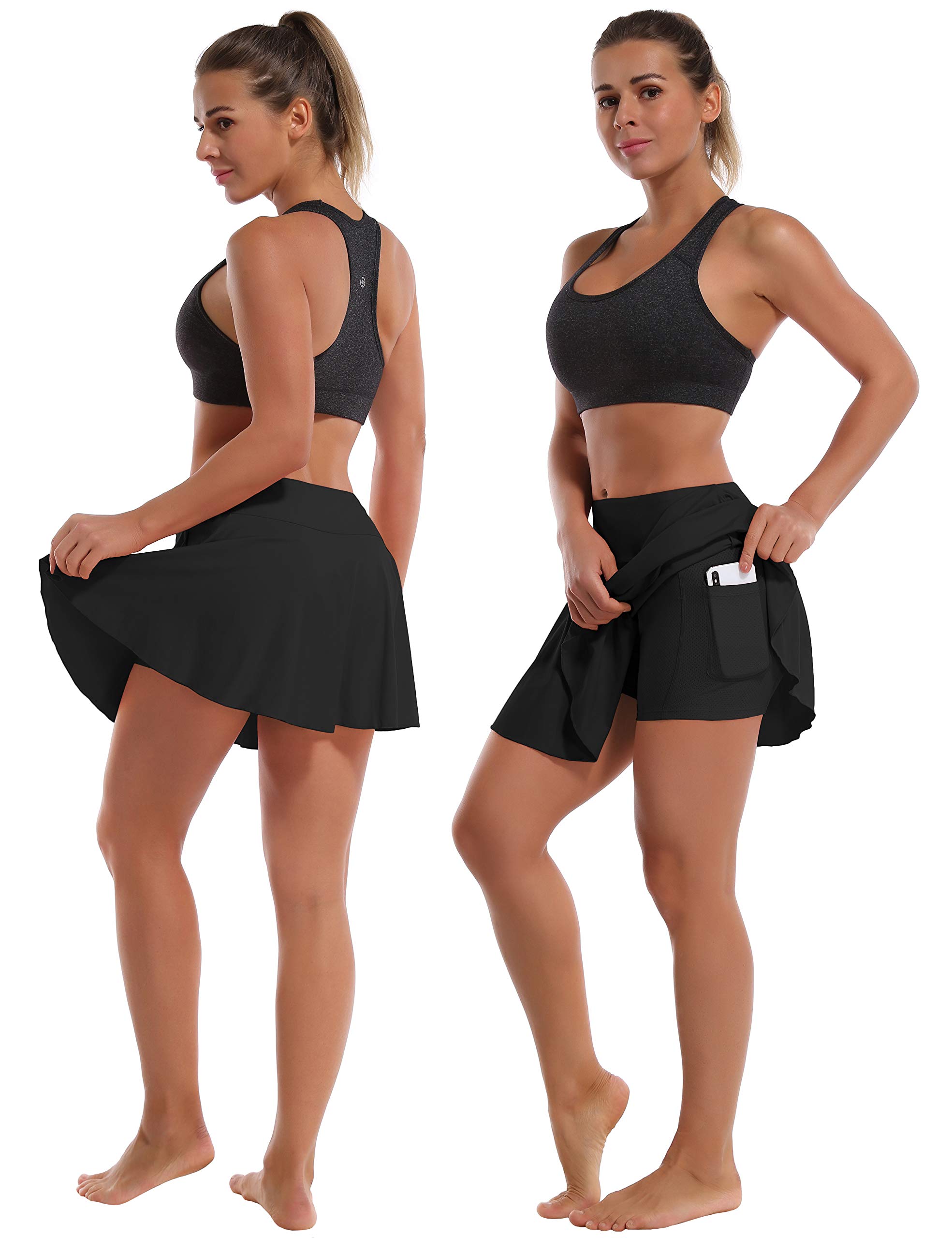 BUBBLELIME 5"/19"/26" XXS-XL Women's UPF 50+ Adjustable Running Skort - Pleated Skirt_Black(1) Medium-5" Inseam