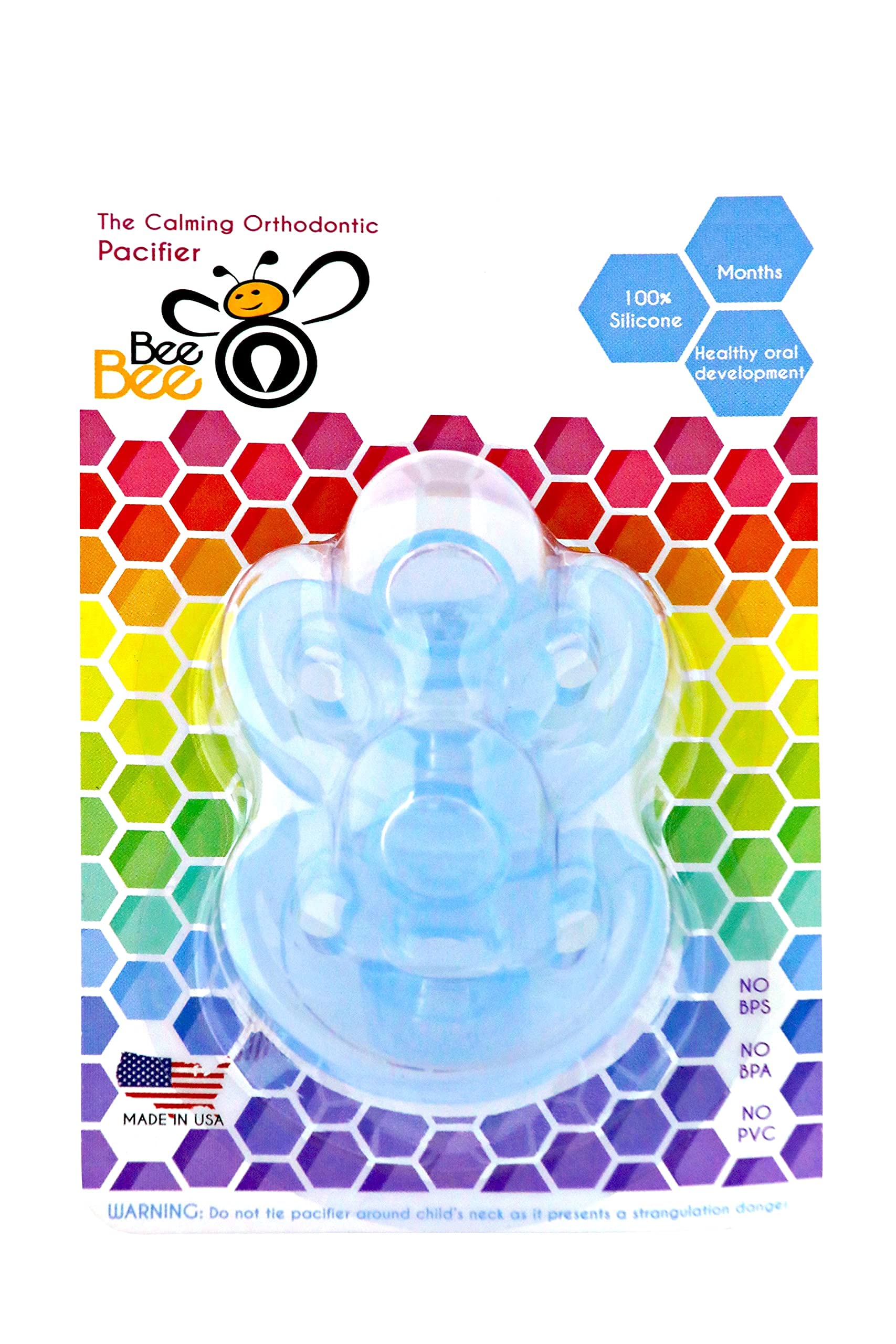 BeeBee 2 Soft Silicone Infant Pacifiers, BPA-Free, Lightweight & Orthodontic, Newborn Soothie Pacifier, Natural Suckling, indicated 6-12 Months (Blue)