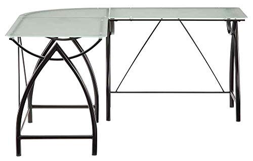 OSP Home Furnishings Newport L-Shaped Computer Desk with Frosted Tempered Glass Top and Black Powder Coated Steel Frame (NWP25L-BK)