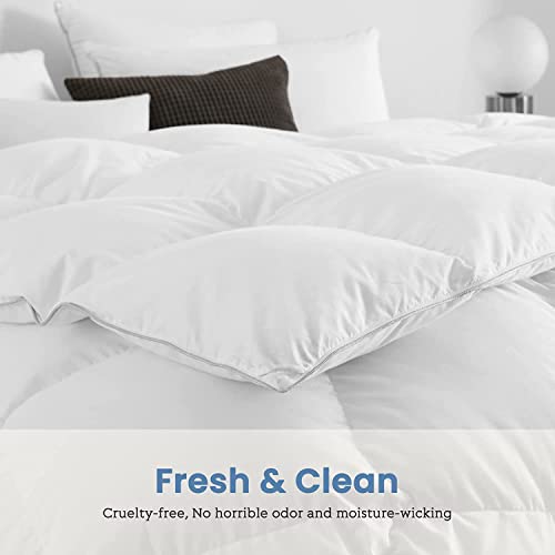 Hotel Collection Feathers & Down Comforter | Full/Queen Bed All Season Duvet Insert | 750 Fill Power Ultra-Soft 500TC Egyptian Cotton-Blend Quilted with Tabs (90x90, Solid White)