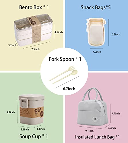 Flowerhug Bento Box Lunch Box Bento Boxes Home Stackable 3 Layer Japanese Compartments Cute Lunch Box Accessories With Bag Microwave SafeBPA-Free