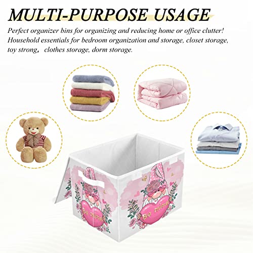 DOMIKING Valentine Gnome Heart Large Storage Bin with Lid Collapsible Shelf Baskets Box with Handles Toys Organizer for Nursery Drawer Shelves Cabinet