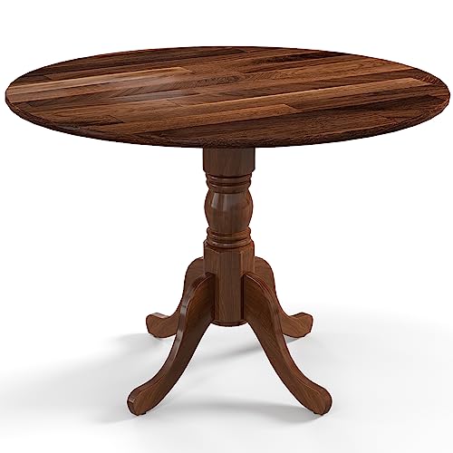 Giantex Wooden Dining Table, 40" D X 29" H, Pedestal Tables W/Round Tabletop & Curved Trestle Legs, 4-Person Round Dinner Table for Kitchen, Dining Room, Living Room (40" D, Walnut)