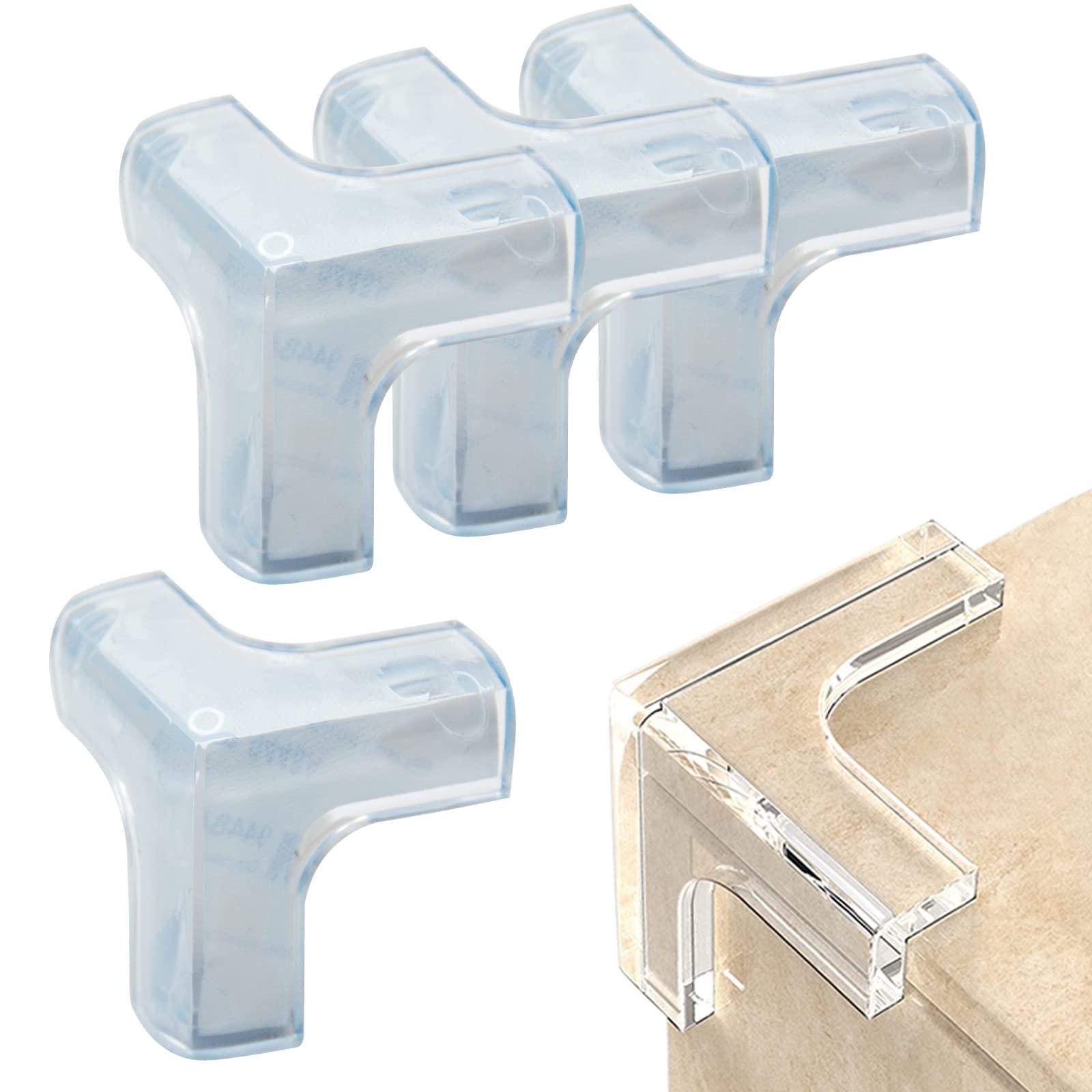 Corner Protector, 4pc Clear Corner Guards, Safety Silicone Corner Protectors, Safety Bumpers to Cover Sharp Furniture & Table Edges, Transparent, Invisible