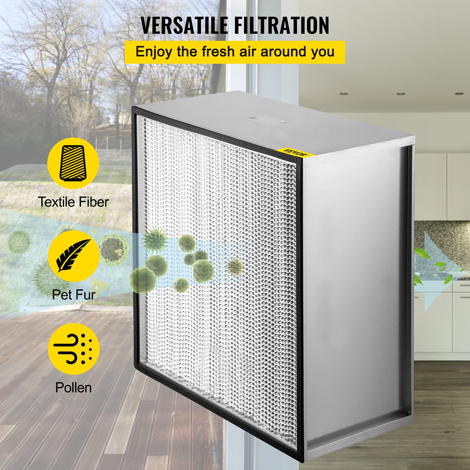 VEVOR HEPA Replacement Filter, 24''x24''x11.5'' AC Filter, True HEPA Pleated Air Filter, Air Filter Replacement with Galvanized Frame, 99.97% Standard Filter Compatible for HEPA Filter Novair 2000