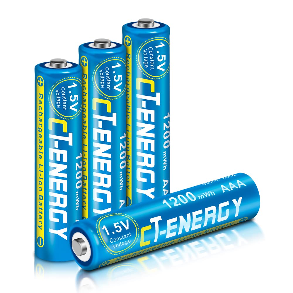 CT-ENERGY 4 Pack Rechargeable AAA Lithium Batteries,1.5V Rechargeable Triple A Battery 1200mWh