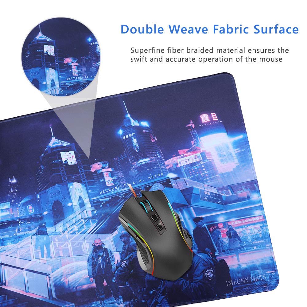 Imegny Large Gaming Mouse Pad, Extended XXL Desk Pad & Non-Slip Rubber Mat for Mice and Keyboard with Stitched Edges (90x40 zisecity006)