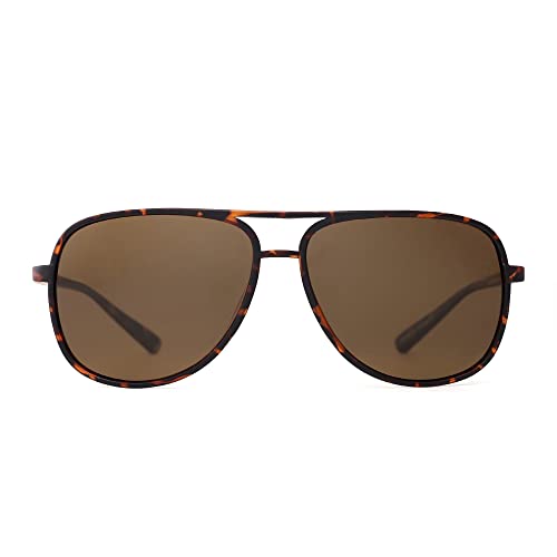 JM Retro Polarized Aviator Sunglasses Mirror Lightweight Eyeglasses for Men Women (Tortoise/Polarized Brown)