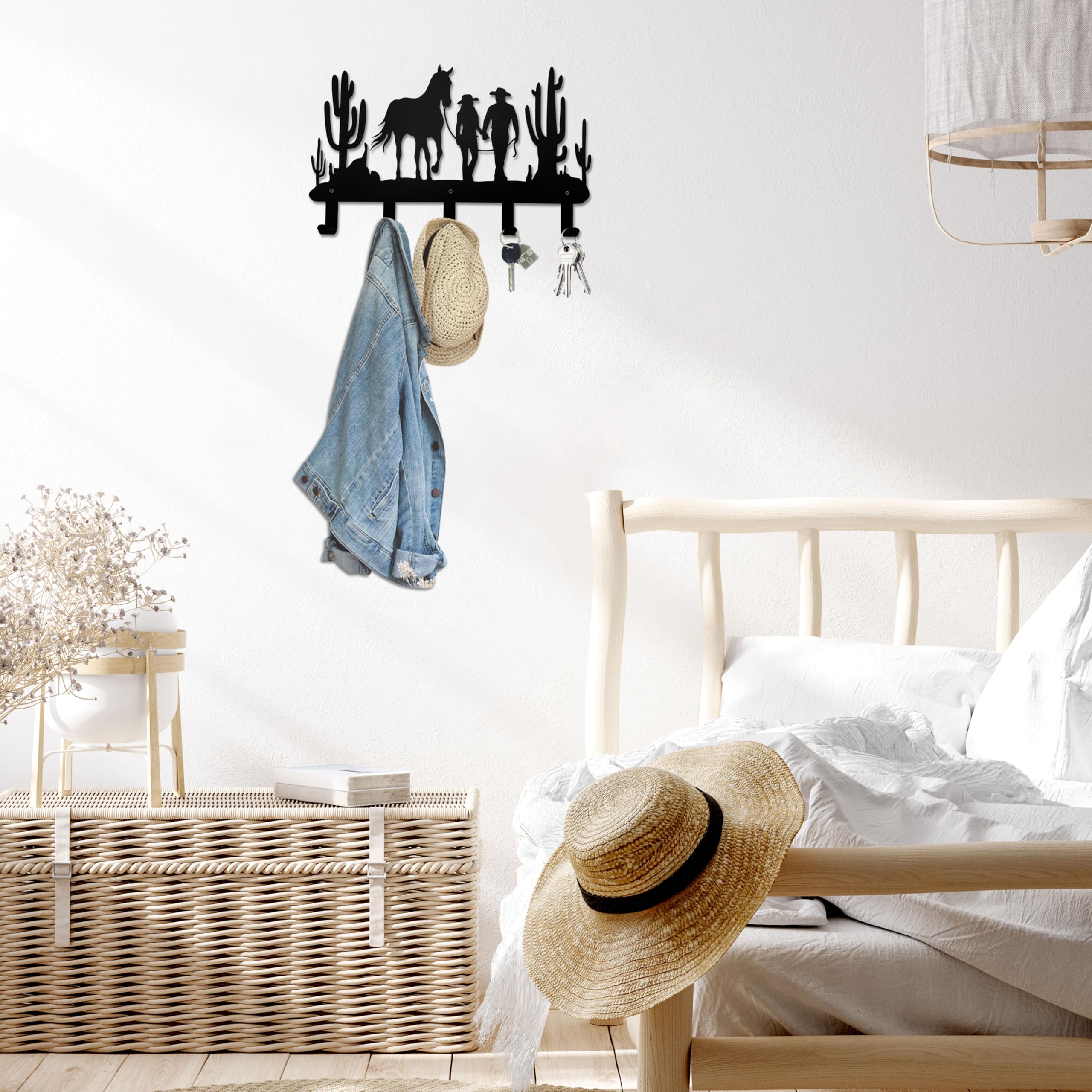 Ecqizer Cowboy Coat Hooks Wall Decor-Cowboy Hangers and Key Hooks Holder-Clothes Cowboy Hat Rack and Backpack Hanger-Cowboy Wall Art Decor for Storage, Living Room, Hallway, Bedroom…