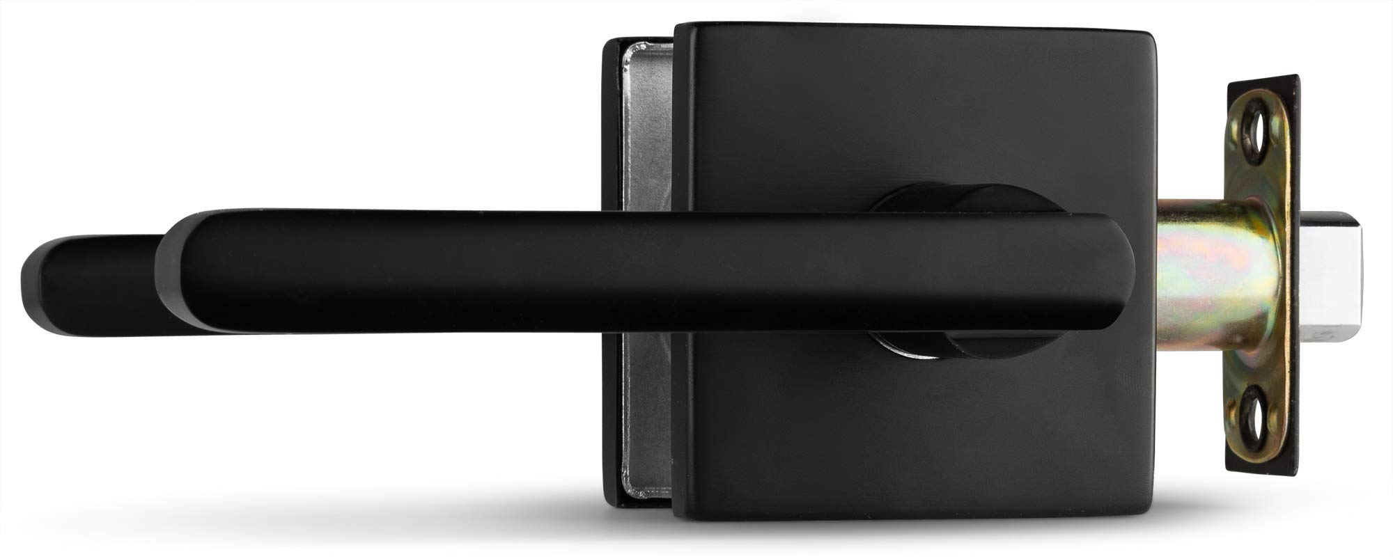 Berlin Modisch Passage Lever Door Handle Slim Square Non-Locking Lever Set [for Hallway or Closet Doors] Reversible for Right & Left Sided Doors Heavy Duty - Iron Black Finish