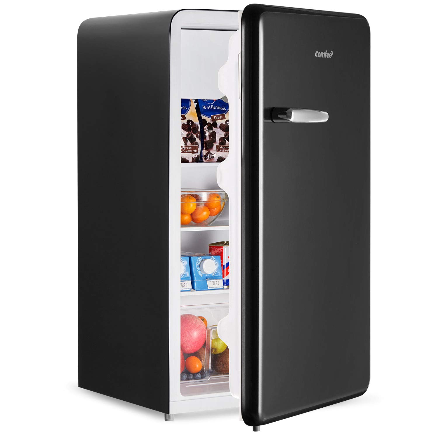 COMFEE 3.3 Cubic Feet Solo Series Retro Refrigerator Sleek Appearance HIPS Interior [Black] & Silonn Ice Makers Countertop, 9 Cubes Ready in 6 Mins, 26lbs in 24Hrs, Self-Cleaning Ice Machine