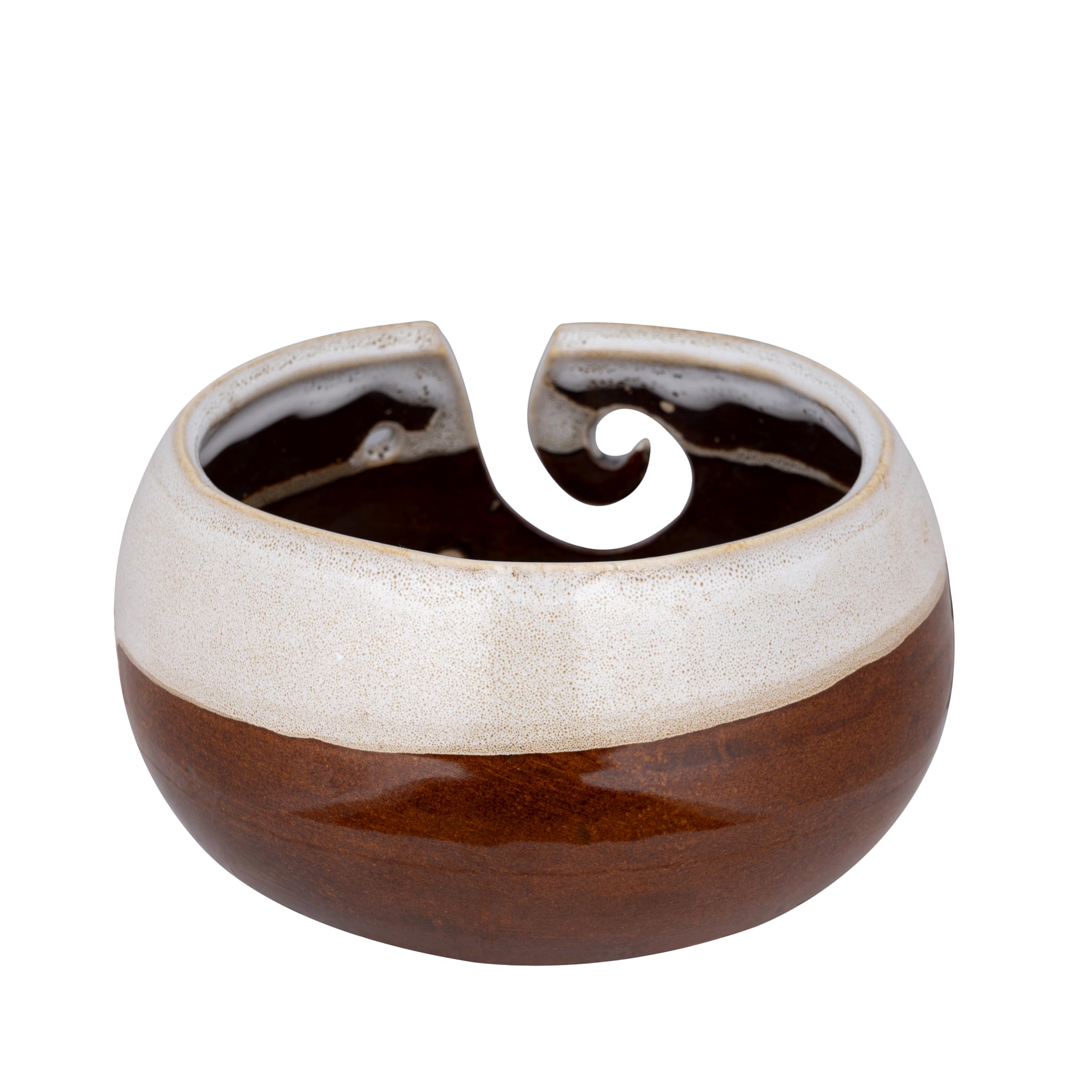 Ceramic Yarn Bowl Knitting Bowl, Crochet Large Yarn Bowl for Knitting, Handmade (Moroccon Brown/Green)