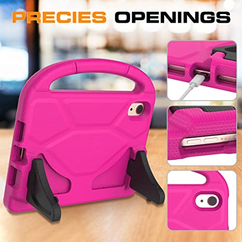 MOXOTEK iPad Mini 6 Kids Case, iPad Mini 6th Generation Case with Screen Protector, Durable Shockproof with Handle Stand Protective Cover for iPad Mini 6th Gen 8.3 inch 2021, Pink