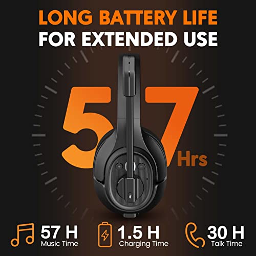 EKSA Trucker Bluetooth Headset, 164ft Wireless Headphones for PC with AI Noise Cancelling Microphone & USB Dongle, 57Hrs Worktime, Computer Headset with Mute Button for Cell Phone Office Work Skype