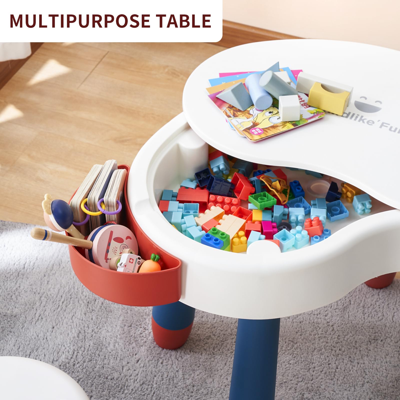 FITYE-KY Building Game Table with Storage Box, Built-in Panels, Tool-Free Installation, Multifunctional Table for Learning and Entertainment(Red)
