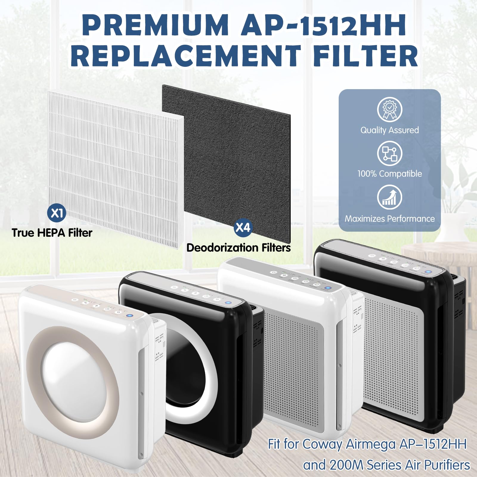 VIEWALL AP-1512HH Filter Replacement for Coway AP-1512HH, AP-1518R, AP-1519P, Includes 2 Pack Ture Filters + 2 Pack Activated Carbon Pre-Filters