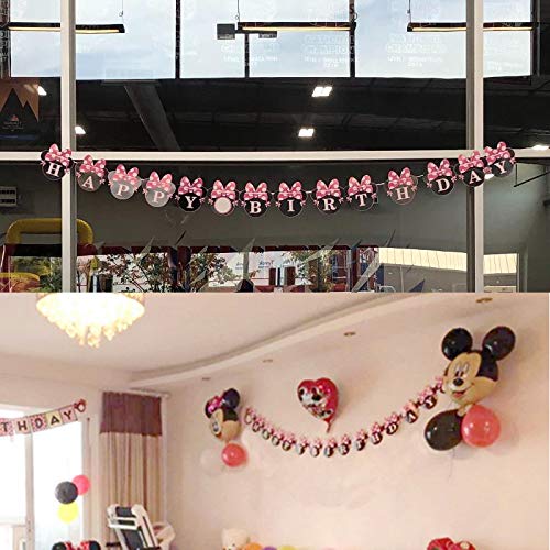 CHuangQi Minnie Themed Party Banner, Happy Birthday Banner, Birthday Party Supplies & Decoration