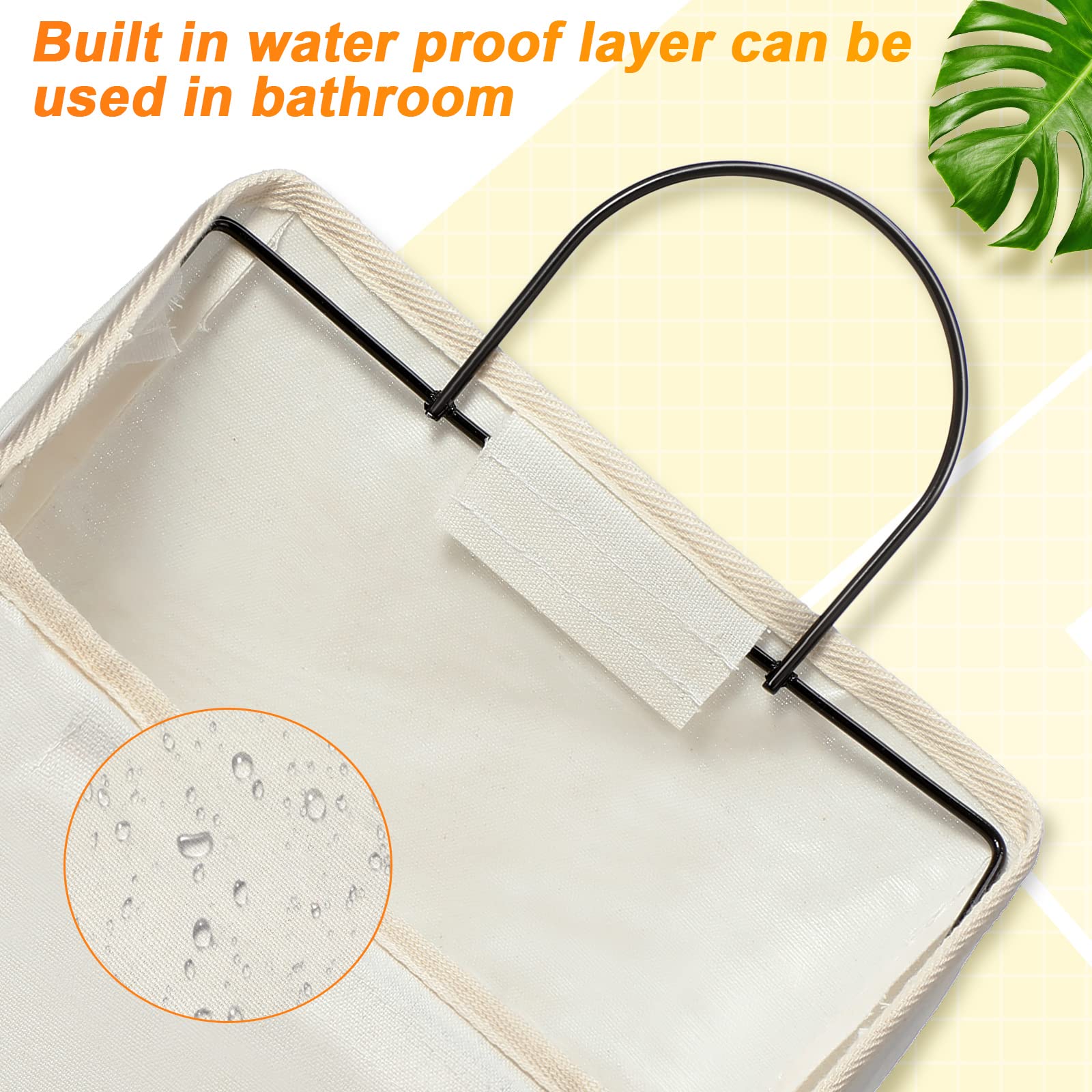 Chumia 6 Pack Wall Hanging Storage Basket Bathroom Closet Hanging Storage Bag Over The Door Hanging Basket Bedroom Wall Storage Organizer Waterproof Linen Cotton Box Containers and 10 Hooks(White)