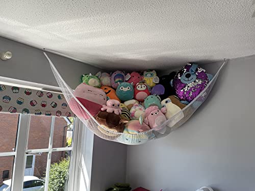 Powkoo Toy Hammock Stuffed Animals Storage Hammock Stuffie Squishmallows Party Hammock Toy Organizers Collection | Size:72" x 48" x 48" (White)